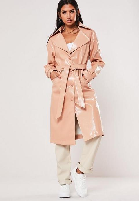 Nude Textured Vinyl Trench Coat, Nude from Missguided on 21 Buttons