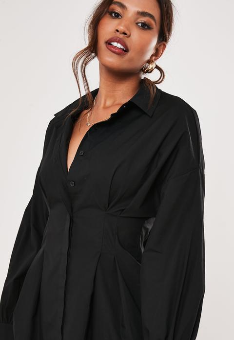 Robe Chemise En Popeline Noire À Taille Plissée from Missguided on 21 ...
