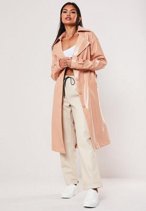 Nude Textured Vinyl Trench Coat, Nude from Missguided on 21 Buttons